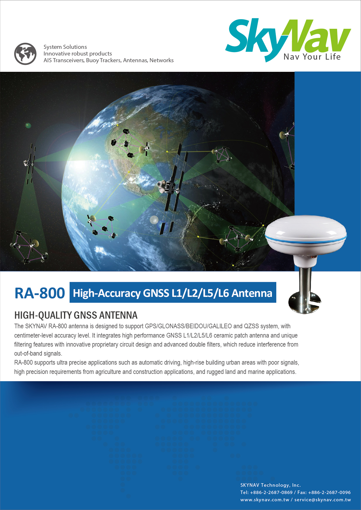 高精度GNSS アンテナ / RA-800 - SKYNAV Technology Inc.- AIS/GPS/GSM tracker, GPS receivers, AIS ...